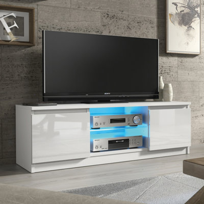 Aura TV Unit 120cm White with High Gloss Doors and LED Lighting ...