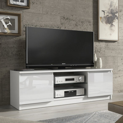 Aura TV Unit 120cm White with High Gloss Doors and LED Lighting Creative Furniture