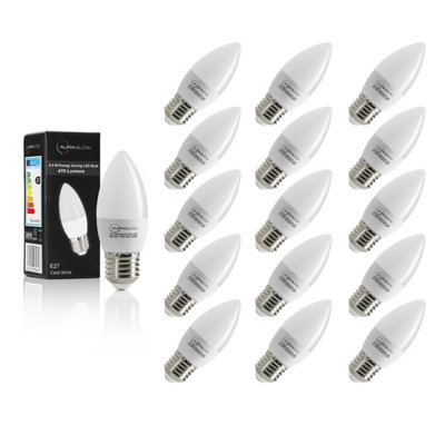 AURAGLOW 5w LED E27 Candle Light Bulb, Cool White - 40w EQV - 16 Pack ...