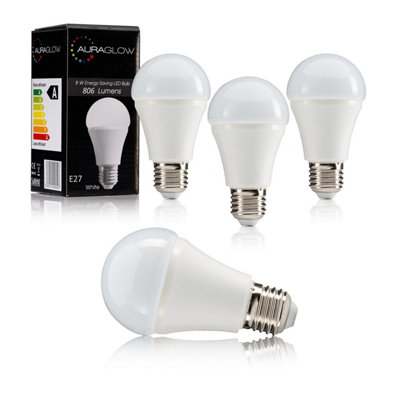 AURAGLOW 9w LED E27 Cool White - 60w EQV - FOUR PACK | DIY at B&Q