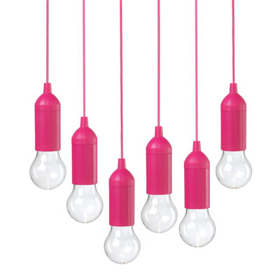 Auraglow Battery Operated LED Pull Cord Lights - 6 Pack-Pink