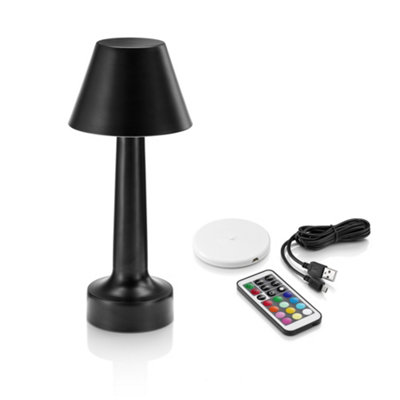 Auraglow BLACK Rechargeable Colour Changing LED Table Lamp - Remote ...