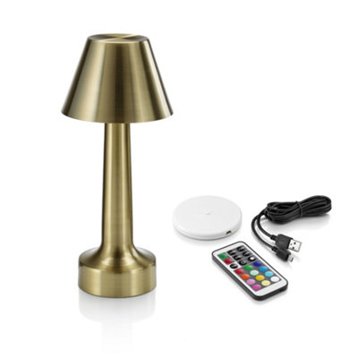 Auraglow BRASS Rechargeable Colour Changing LED Table Lamp - Remote ...