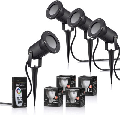 Auraglow Deep Recessed GU10 Garden Spike Outdoor Uplighter & RF Remote ...