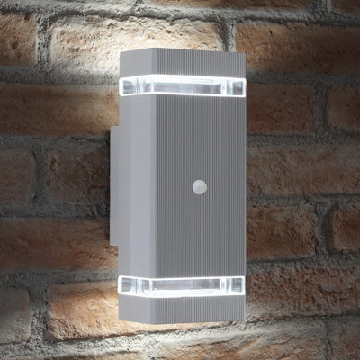 Auraglow PIR Motion Sensor Double Up & Down Wall Light - Silver - Cool ...