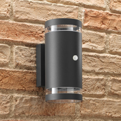 Auraglow PIR Motion Sensor Double Up & Down Wide Pillar Wall Light ...