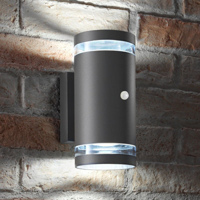 Auraglow PIR Motion Sensor Double Up & Down Wide Pillar Wall Light ...
