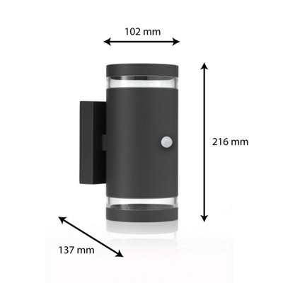 Auraglow PIR Motion Sensor Double Up & Down Wide Pillar Wall Light ...