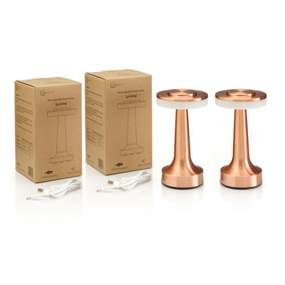 Auraglow Rechargeable LED Cordless Table Lamp - WALDORF - Copper - Twin ...