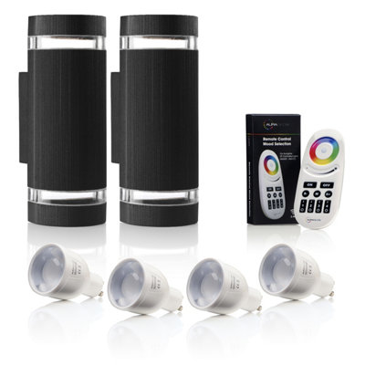 Auraglow RF Remote Control Colour Changing LED Double Up & Down Outdoor Wall Light - Black ...
