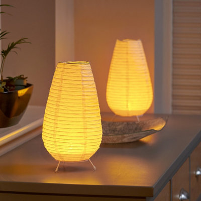 Auraglow Rice Paper LED Table Lamps - Tall - Twin Pack