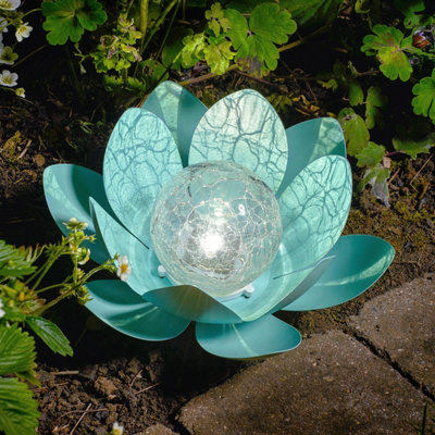 AURAGLOW SOLAR POWERED METAL WATER LILY LED TABLE LIGHT - BRICK RED