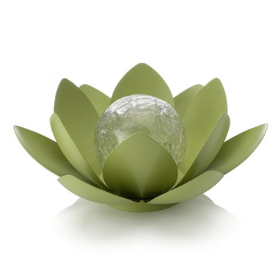 Auraglow Solar Powered Metal Water Lily LED Table Light - GREEN