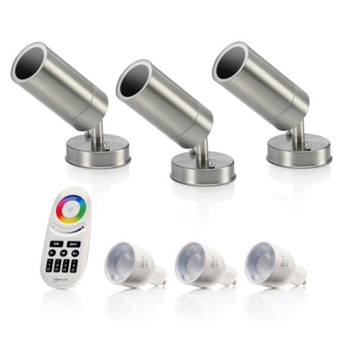 Auraglow Stainless Steel Outdoor GU10 Wall Spotlight - RF Colour ...