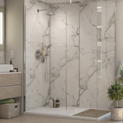 Aurora Carrera White Marble Matt Effect Tongue & Groove Waterproof ...