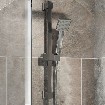 Aurora Chrome Square Shower Kit Head Single Spray Adjustable Riser Rail ...
