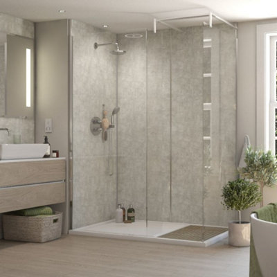 Aurora White Stucco Effect Tongue & Groove Waterproof Shower Wall Panel ...