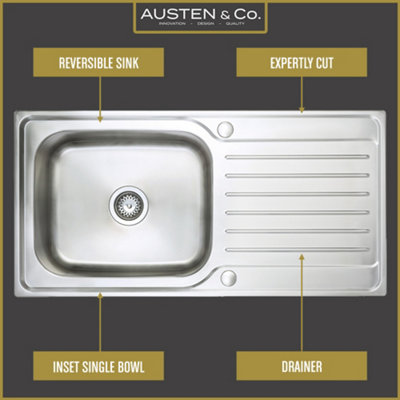 Austen & Co. Florenzo Large Stainless Steel Inset Reversible Single ...