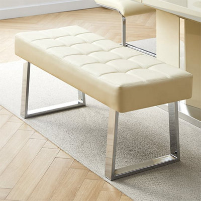 Austin Small Faux Leather Dining Bench In Cream