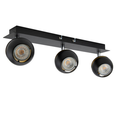 Austin Spotlight Matt Black and Gold GU10 5W LED 3-Bar Triple Ceiling ...