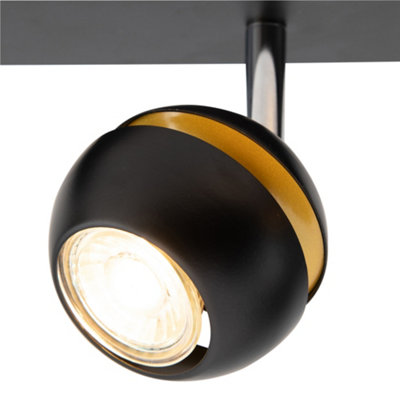 Austin Spotlight Matt Black and Gold GU10 5W LED 3-Bar Triple Ceiling ...