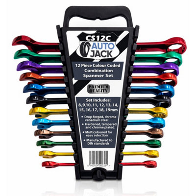 Autojack 12 Piece Spanner Set Multi Coloured Combination Wrench 8mm ...