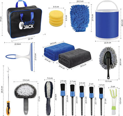 Autojack Car Cleaning Kit 20 Piece Automotive Care Set For Interior ...