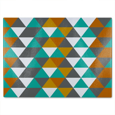 Autumn Geometric Triangles Glass Chopping Board