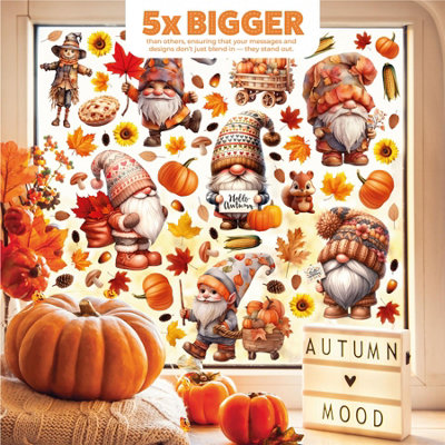 Autumn Gnomes with Pumpkins Window Clings - Double-Sided Fall Window ...