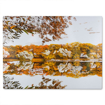 Autumn Lake Glass Chopping Board