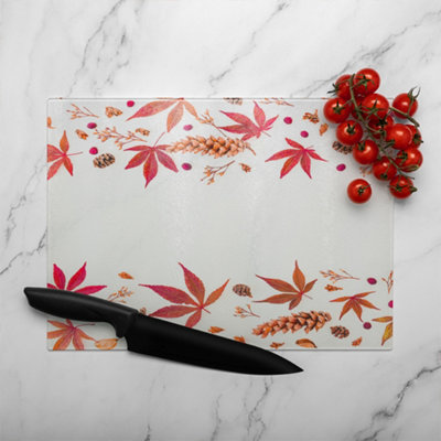 Autumn Leaves Half Border Glass Chopping Board