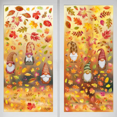 Autumn Maple Leaves Fall Gnomes Window Clings - Double-Sided Fall ...