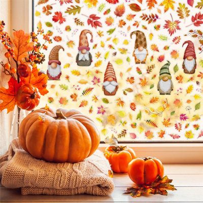Autumn Maple Leaves Fall Gnomes Window Clings - Double-Sided Fall ...