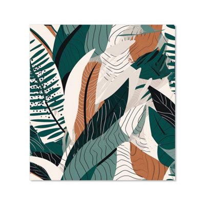 Autumn Tropical Leaves Green Brown Premium Glass Kitchen Splashback ...