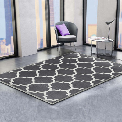 Ava Grey Rug Modern Bedroom Indoor/Outdoor Large Non Slip Geometric ...