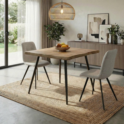 Avara 80cm Oak-Effect Square Dining Table & 2 Ashford Off-White Bouclé ...