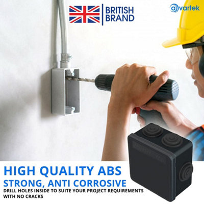 AVARTEK IP55 Waterproof Black Surface Junction Box (85x85x50mm)