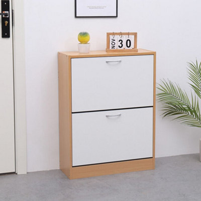AVC Designs 2 Drawer Shoe Storage Cabinet Wooden Freestanding Footwear ...