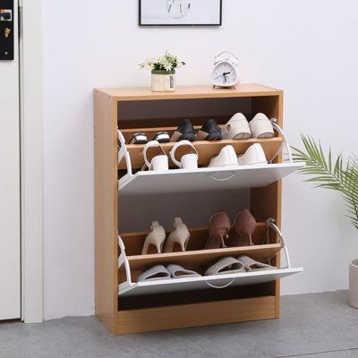 AVC Designs 2 Drawer Shoe Storage Cabinet Wooden Freestanding Footwear ...