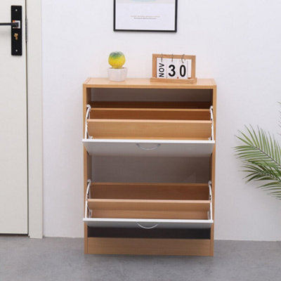 AVC Designs 2 Drawer Shoe Storage Cabinet Wooden Freestanding Footwear ...