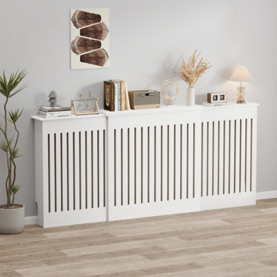 AVC Designs Radiator Cover Modern Stylish MDF Wood White Vertical Slat ...
