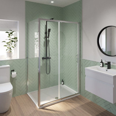 Aveli 1100 x 800mm Sliding Shower Door & Side Panel Enclosure 6mm Glass ...