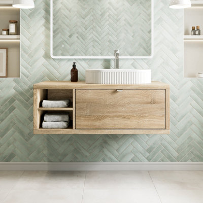 Aveli 1100mm Countertop Bathroom Vanity Unit Fluted Basin Sink Wall ...