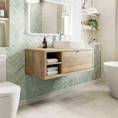 Aveli 1100mm Countertop Bathroom Vanity Unit Fluted Basin Sink Wall ...