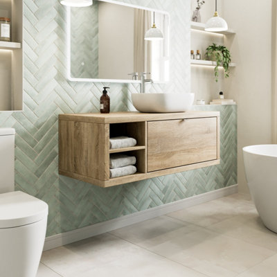 Aveli 1100mm Countertop Bathroom Vanity Unit White Basin Sink Wall Hung ...