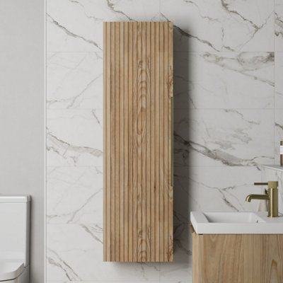 Aveli 1200 x 350mm Fluted Wall Mounted Tall Bathroom Cabinet Storage ...