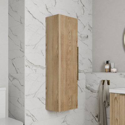 Aveli 1200 x 350mm Fluted Wall Mounted Tall Bathroom Cabinet Storage ...