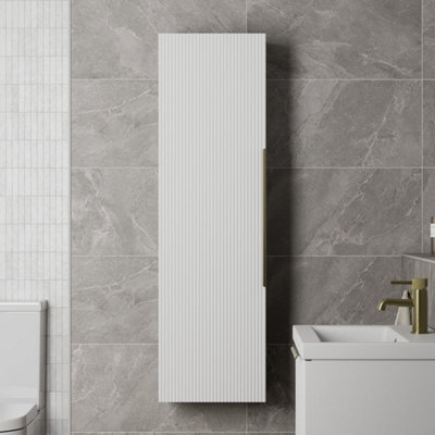 Aveli 1200 x 350mm Fluted Wall Mounted Tall Bathroom Cabinet Storage ...