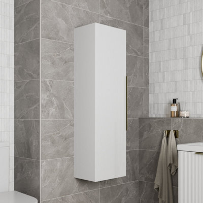 Aveli 1200 x 350mm Fluted Wall Mounted Tall Bathroom Cabinet Storage ...
