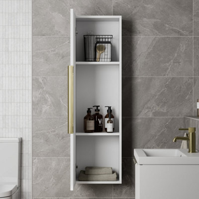 Aveli 1200 x 350mm Fluted Wall Mounted Tall Bathroom Cabinet Storage ...